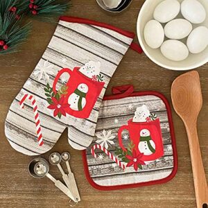 elrene home fashions jolly holiday cocoa and candy cane holiday oven mitt and pot holder gift set of 2, 100% cotton