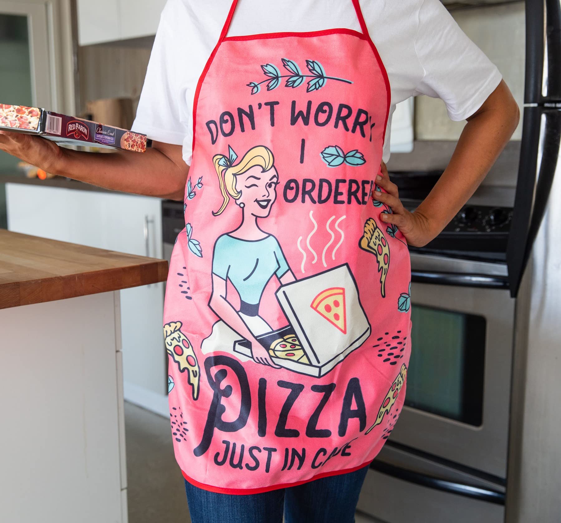 Don't Worry I Ordered Pizza Just in Case Funny Cooking Humor Graphic Novelty Kitchen Accessories Funny Graphic Kitchenwear Funny Food Novelty Cookware Red Oven Mitt