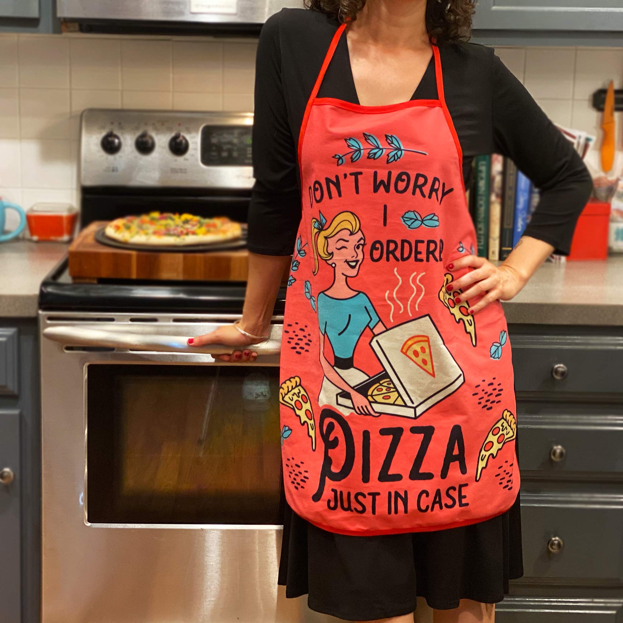 Don't Worry I Ordered Pizza Just in Case Funny Cooking Humor Graphic Novelty Kitchen Accessories Funny Graphic Kitchenwear Funny Food Novelty Cookware Red Oven Mitt