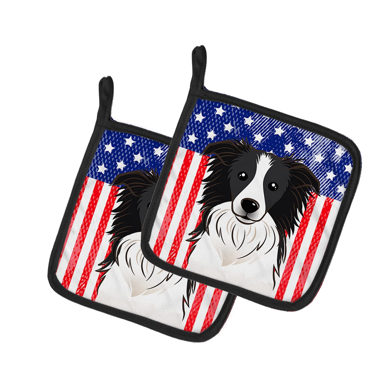 Caroline's Treasures BB2171PTHD American Flag and Border Collie Pair of Pot Holders Kitchen Heat Resistant Pot Holders Sets Oven Hot Pads for Cooking Baking BBQ, 7 1/2 x 7 1/2