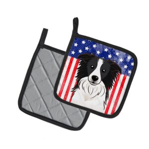 Caroline's Treasures BB2171PTHD American Flag and Border Collie Pair of Pot Holders Kitchen Heat Resistant Pot Holders Sets Oven Hot Pads for Cooking Baking BBQ, 7 1/2 x 7 1/2