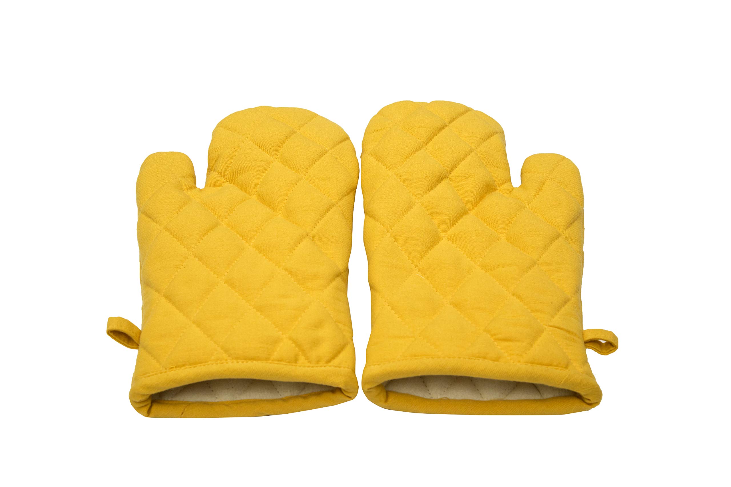 Oven Mitts, Set of 2, 100% Cotton of Size 7 X 12 Inches, Premium Heat Resistant Kitchen Gloves, Cotton Fabric Quilted, Mustard, Heat Resistant for Everyday Kitchen Cooking and Baking.