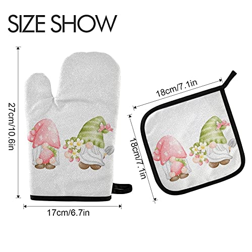 Strawberry Gnomes Oven Mitts Pot Holder Set Hello Spring Kitchen Decor Cooking Stove Gloves Heat Resistant Hot Pads Recycled for BBQ Baking Grilling