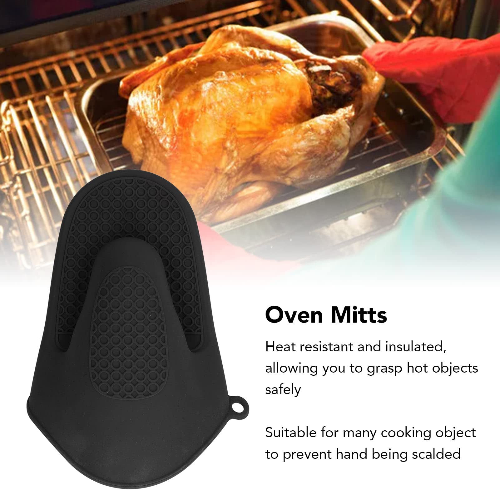 Silicone Oven Mitts Pair, Silicone Oven Mitts, 2PCS Oven Mitts Mini Silicone Thickened Anti Scalding Cooking Pinch Mitts for Kitchen (Black)