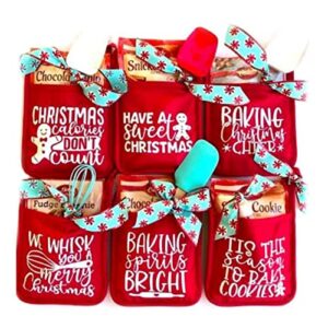 6pcs christmas pot rack baking kit,christmas oven mitts ornament, christmas pot holder baking kit,kitchen cooking baking gift for friends coworker family