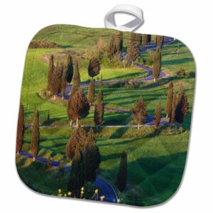 3d rose winding road-monticchiello-tuscany pot holder, 8 x 8