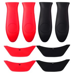 feroted 8 pcs pot handle covers, silicone, red+black, 4xsilicone hot handle holders, 4xsilicone lid covers