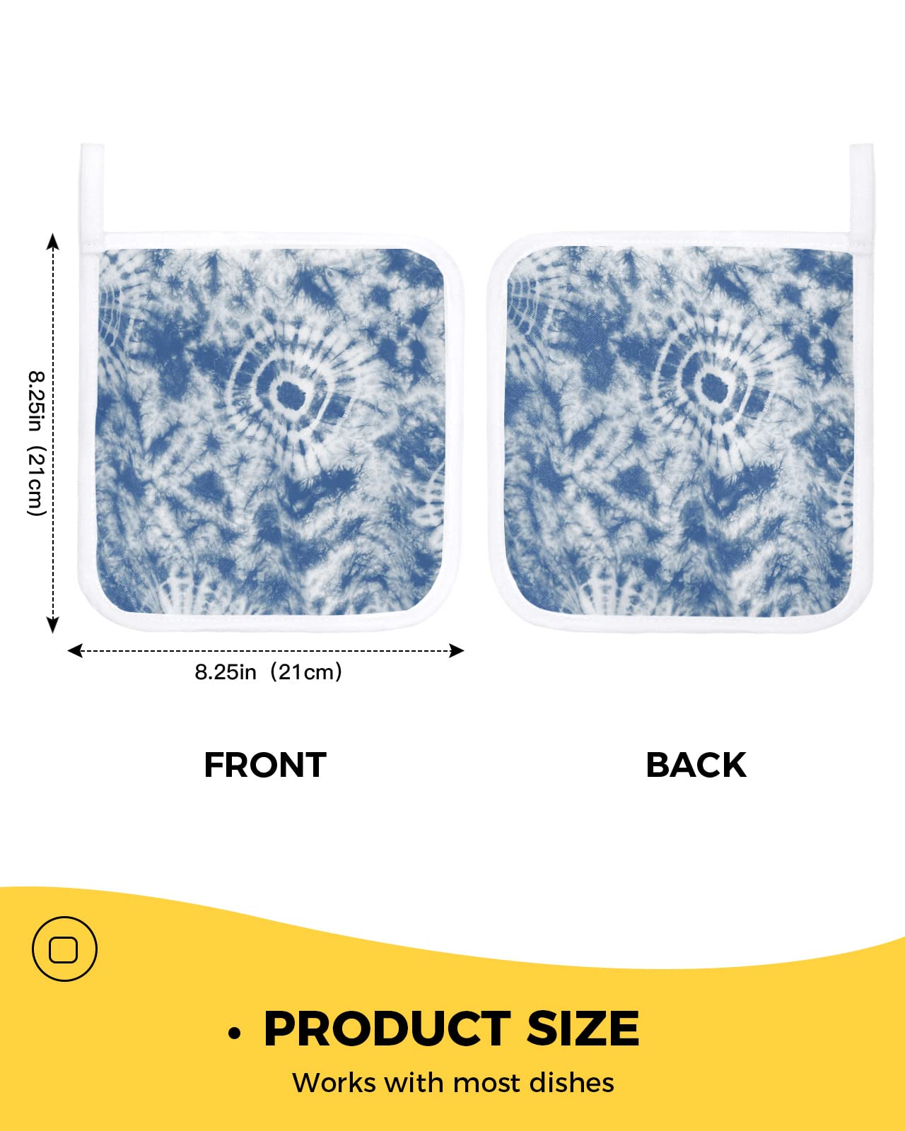 Pot Holders for Kitchen Spiral Tie Dye Pattern Heat Resistant Potholders Blue Color Dyed Batik Ethnic Style Hot Pads Non Slip Kitchen Pot Holders Set of 2 for BBQ Cooking Baking Grilling