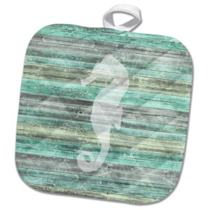 3drose pot holder, a rustic weathered coastal and nautical seahorse for beach decor