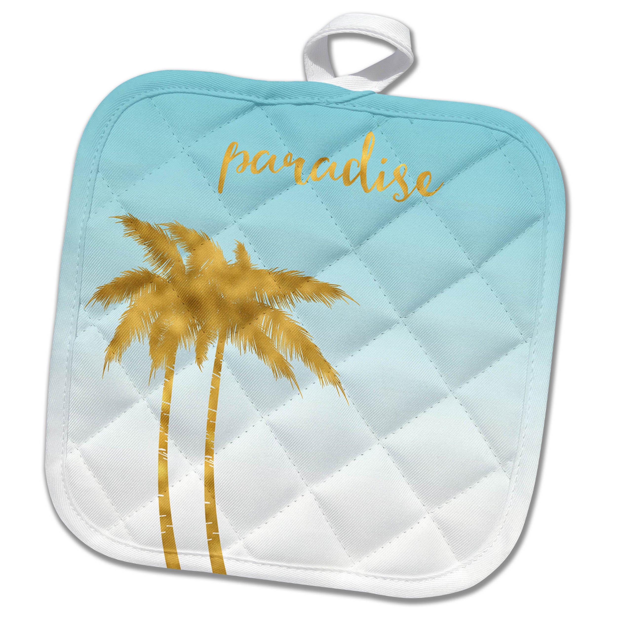 3dRose Image of Blue Ombre Gold Palm Trees Tropical Paradise Pot Holder