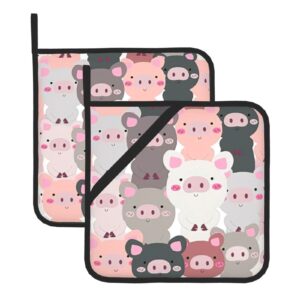 cute pig pot holders set of 2,oven hot pads for kitchen heat resistant washable potholder for kitchen baking