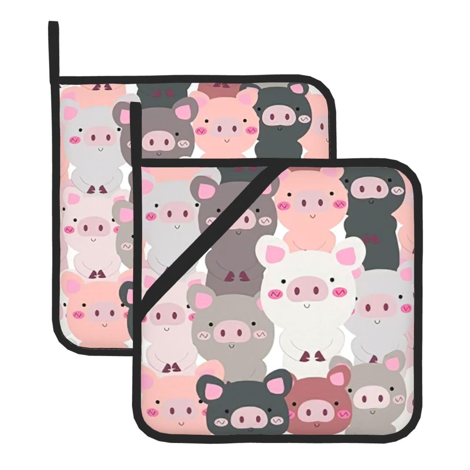 Cute Pig Pot Holders Set of 2,Oven Hot Pads for Kitchen Heat Resistant Washable Potholder for Kitchen Baking