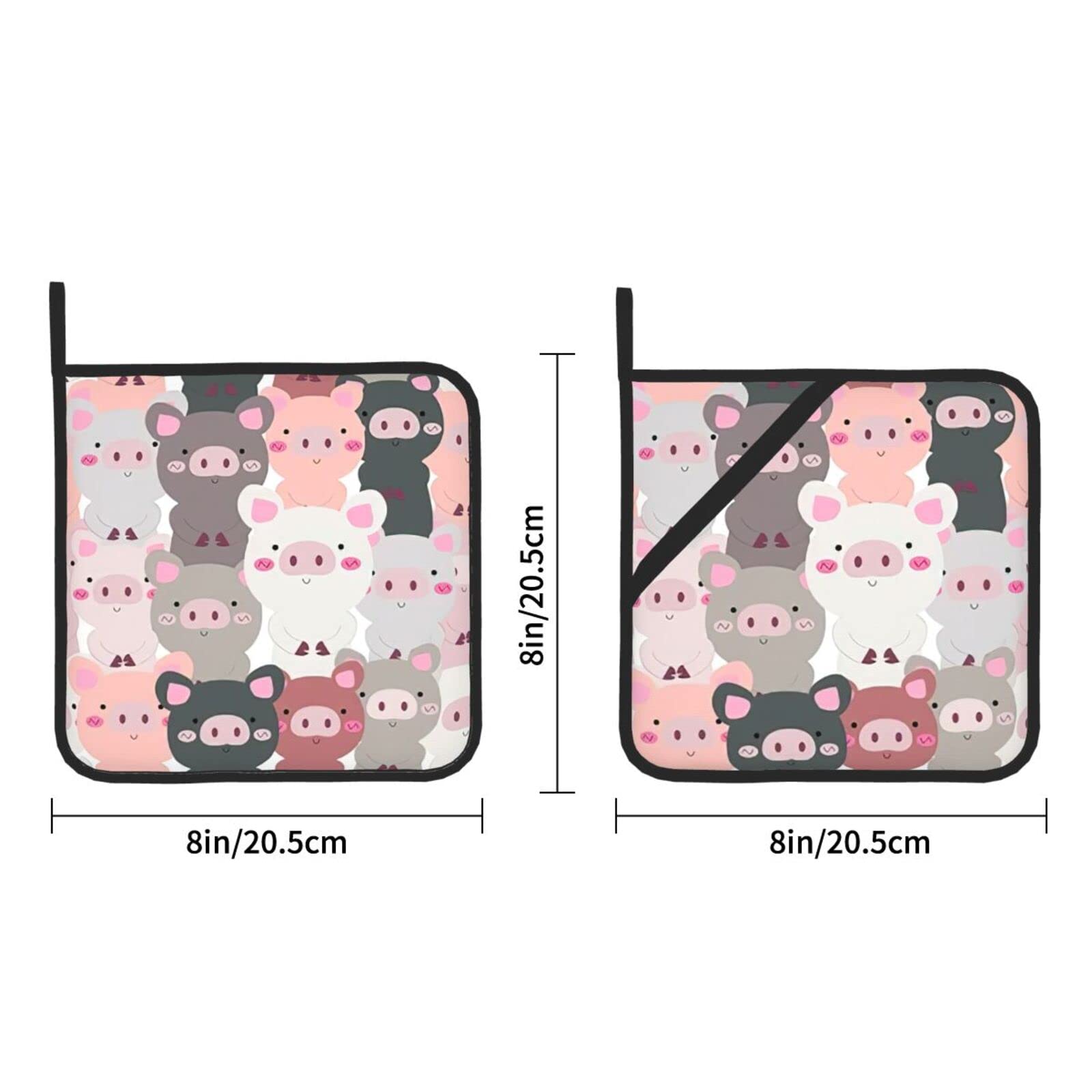 Cute Pig Pot Holders Set of 2,Oven Hot Pads for Kitchen Heat Resistant Washable Potholder for Kitchen Baking