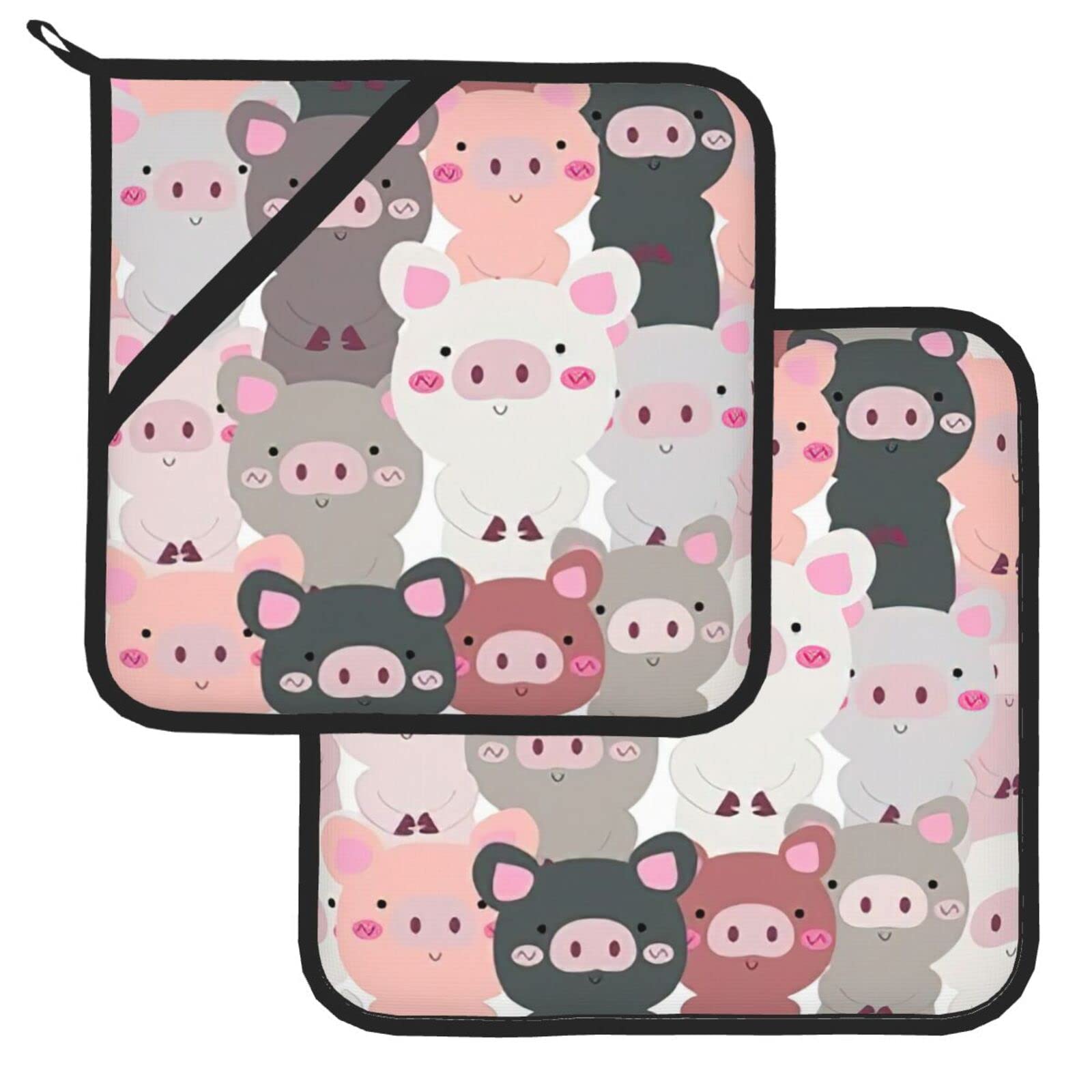 Cute Pig Pot Holders Set of 2,Oven Hot Pads for Kitchen Heat Resistant Washable Potholder for Kitchen Baking