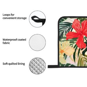 Summer Hawaiian Oven Mitts and Pot Holders Sets Kitchen Hot Pad Non-Slip Heat Resistant Waterproof Baking BBQ Cooking Gloves(4 Piece)