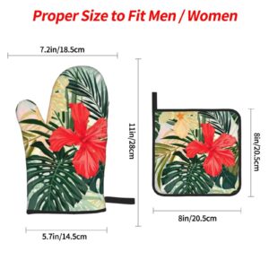 Summer Hawaiian Oven Mitts and Pot Holders Sets Kitchen Hot Pad Non-Slip Heat Resistant Waterproof Baking BBQ Cooking Gloves(4 Piece)