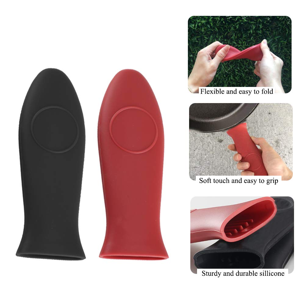 NACTECH Silicone Hot Handle Cover Heat Resistant Silicone Handle Grip Non Slip Cast Iron Skillet Handle Cover Kitchen Accessory Protects Hands from Hot Pan Handles