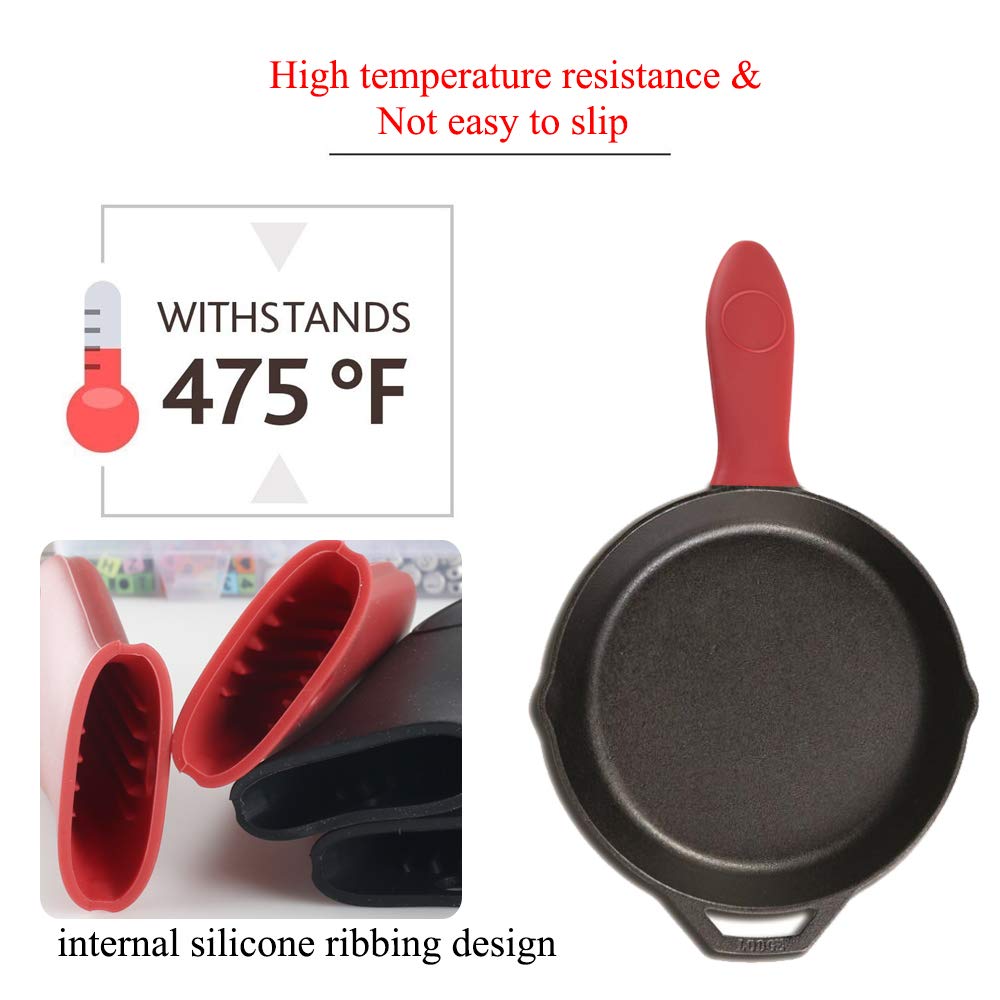 NACTECH Silicone Hot Handle Cover Heat Resistant Silicone Handle Grip Non Slip Cast Iron Skillet Handle Cover Kitchen Accessory Protects Hands from Hot Pan Handles