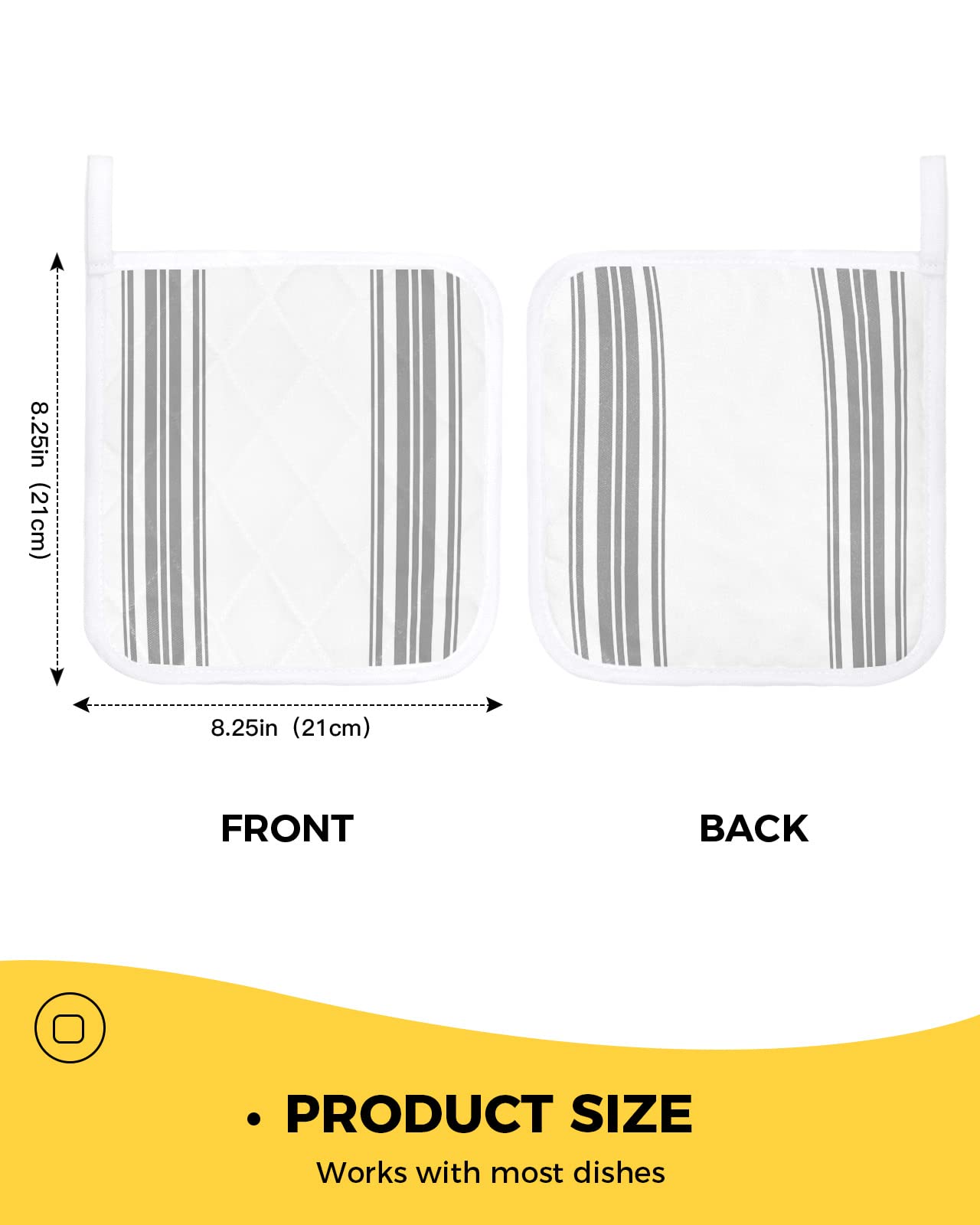 Grey White Stripes 2 PCS Pot Holders for Kitchens Counter, Casual Bohemian Geometric Art Decor Heat Insulated Podholders Oven Hot Pads for Cooking BBQ Baking Heat Proof Mat