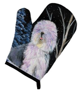 caroline's treasures ss8409ovmt starry night old english sheepdog oven mitt heat resistant thick oven mitt for hot pans and oven, kitchen mitt protect hands, cooking baking glove