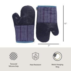 NAUTICA Home - Kitchen Oven Mitts with Silicone Grip, Heat Resistant up to 500 Degrees F, Cotton Potholders for Cooking, Set of 2, Navy 2-Way Stripes