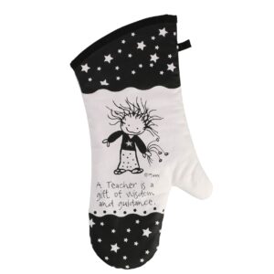 enesco children of the inner light teacher wisdom and guidance pot holder oven mitt, 13 inch, black and white