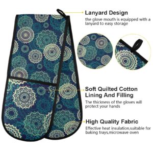 KLL Double Oven Mitts Bohemian Mandala Heat Resistant Gloves Potholders Perfect Set for Cooking Baking Handling Hot Pots and Pans,35" x 7"