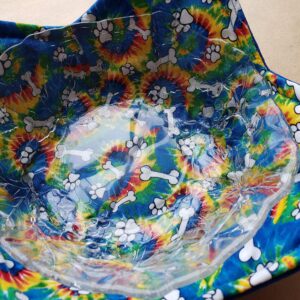 Tie Dye Dog Bone Paw Print Microwave Bowl Cozy Hippie Puppy Reversible Microwaveable Potholder Bowl Buddy BoHo Bohemian Puppy Kitchen Linens Handmade Housewarming Hostess Gifts Under 10