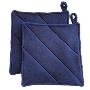 CUSHYSTORE Navy Blue Pot Holders Oven Pads Soft Fabric for Cooking Kitchen 7.75", 2 Pack