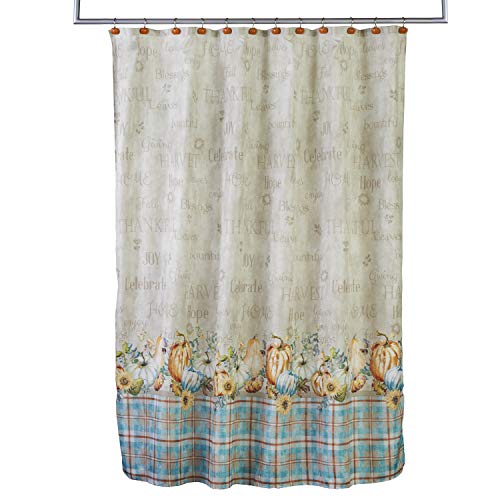 SKL Home Harvest Sentiments Shower Curtain and Hook Set, Multicolored