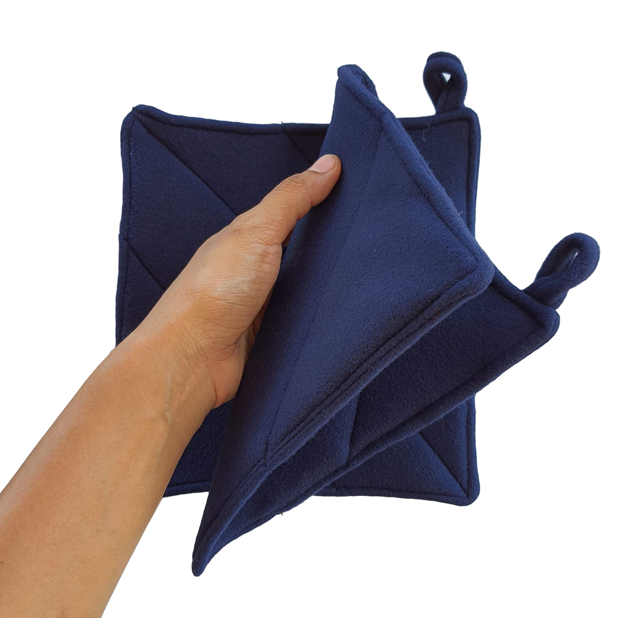 CUSHYSTORE Navy Blue Pot Holders Oven Pads Soft Fabric for Cooking Kitchen 7.75", 2 Pack