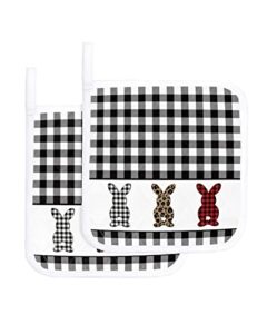 pot holder set of 2 happy easter bunny black white buffalo grid potholder heat proof non-slip pot holders,leopard rabbit red check hot pads potholders for kitchen cooking baking bbq