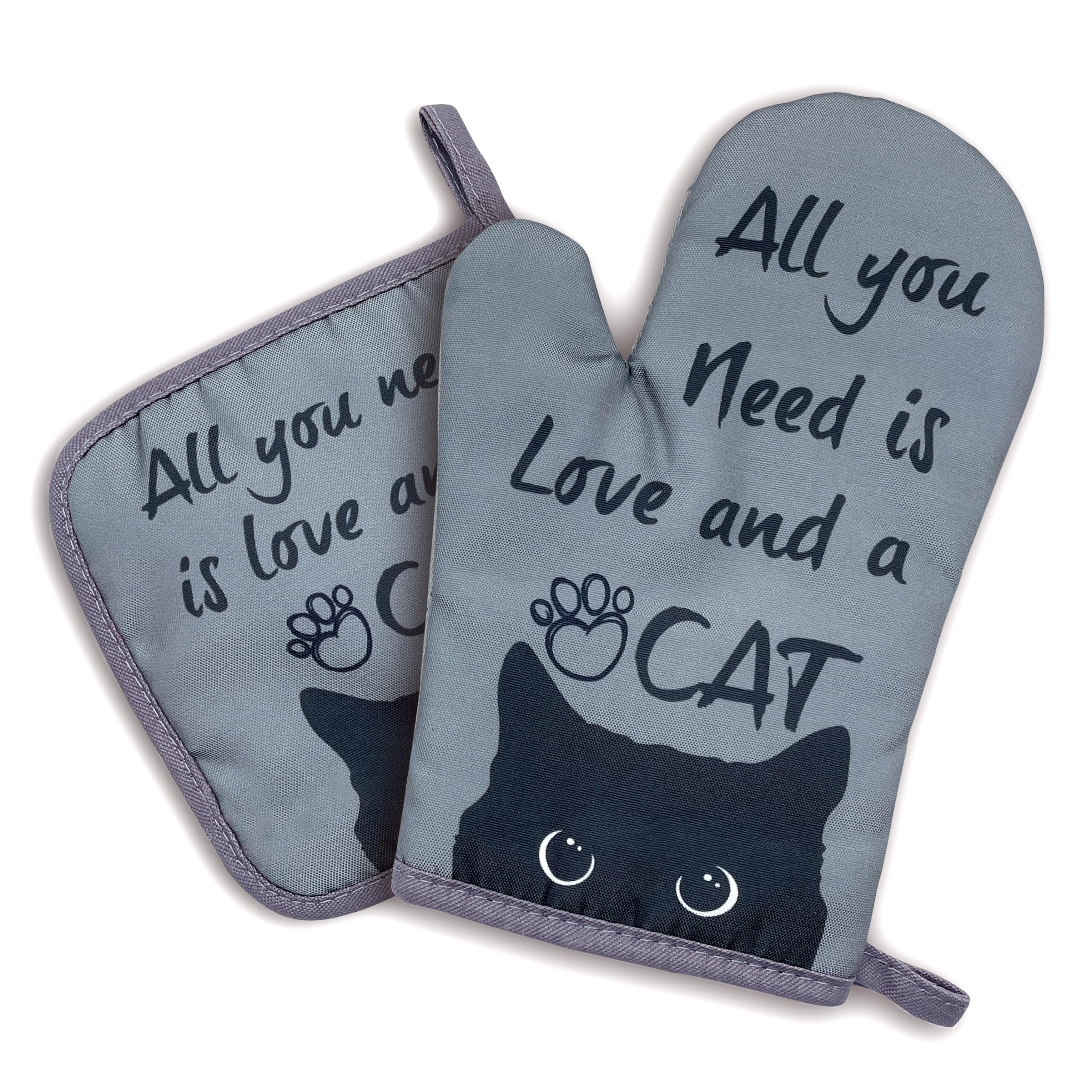 All You Need is Love and A Cat，Oven Mitts and Pot Holders Sets of 2，Funny Oven Mitt，Friend Birthday Gift，Cat Lover Gift，Birthday Gift for Cat Owner，Cat Lover， Cat Mom