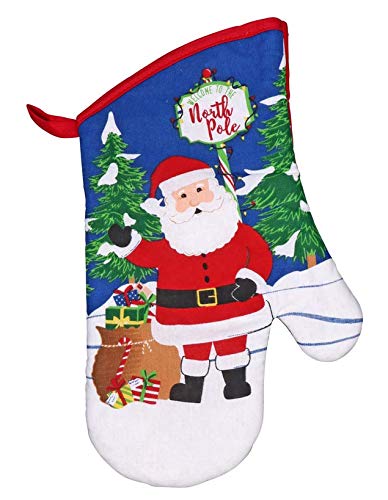 COCO North Pole Santa Christmas Oven Mitt and Potholders Set, Holiday Kitchen Decor Baking Pot Holder Bundle (3 Pieces)