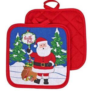 COCO North Pole Santa Christmas Oven Mitt and Potholders Set, Holiday Kitchen Decor Baking Pot Holder Bundle (3 Pieces)