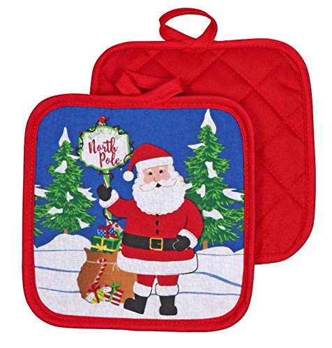 COCO North Pole Santa Christmas Oven Mitt and Potholders Set, Holiday Kitchen Decor Baking Pot Holder Bundle (3 Pieces)