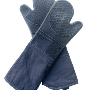 Extra Long Silicone Oven Mitts - Silicone Mitts, Heat Resistant Mitts, Non-Slip Professional Cooking Mitts, Kitchen Potholders and Oven Mitts, Heat Resistant Grill Gloves, Oven Mitts (Black, X-Long)