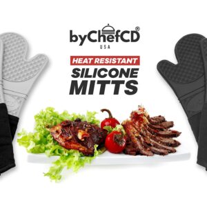 Extra Long Silicone Oven Mitts - Silicone Mitts, Heat Resistant Mitts, Non-Slip Professional Cooking Mitts, Kitchen Potholders and Oven Mitts, Heat Resistant Grill Gloves, Oven Mitts (Black, X-Long)