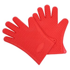 joveho silicone non-slip oven mitts, heat resistant gloves, waterproof oven gloves, kitchen oven mitts for bbq, cooking, baking, frying-red