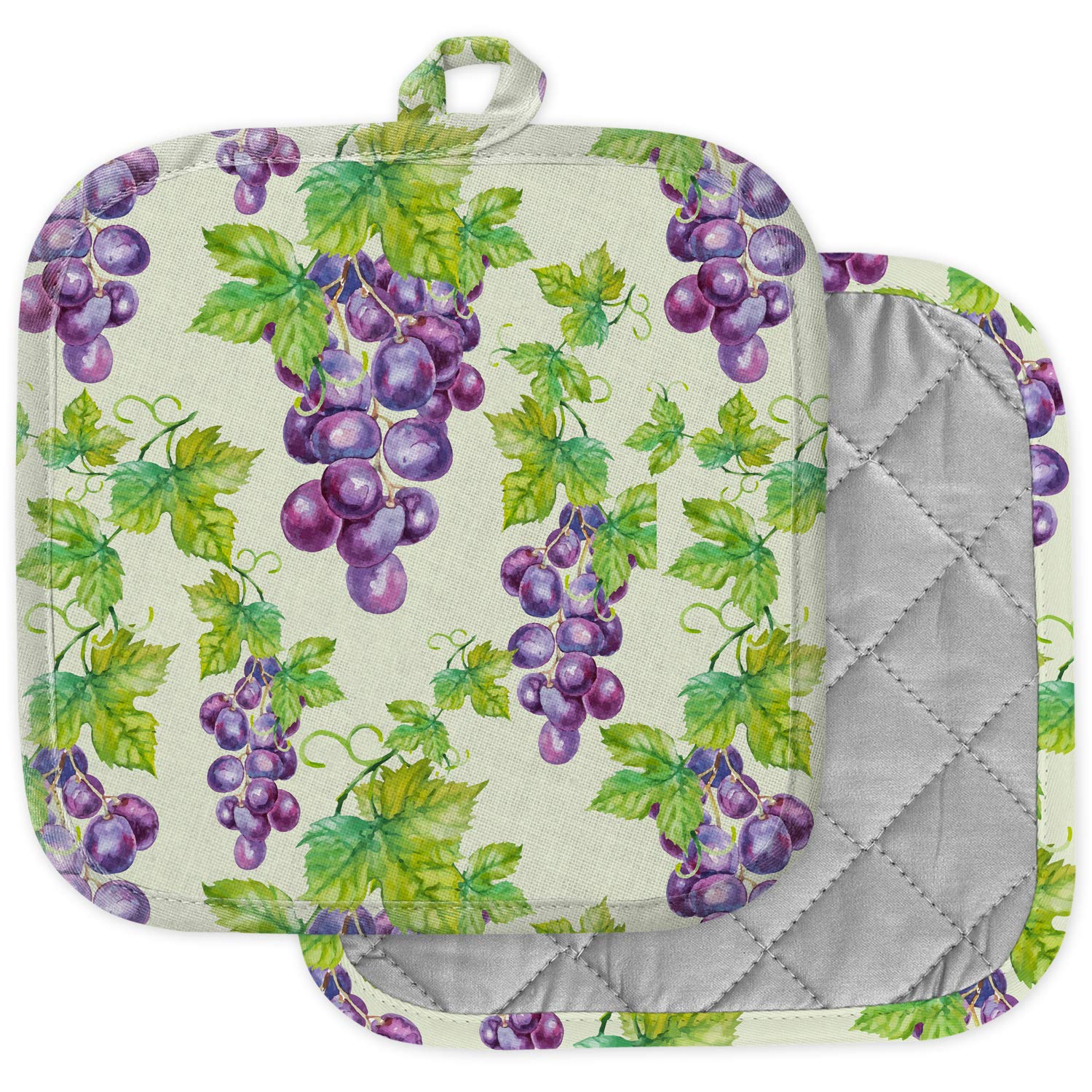 [Pack of 2] Pot Holders for Kitchen, Washable Heat Resistant Pot Holders, Hot Pads, Trivet for Cooking and Baking ( Grapes Leaves )