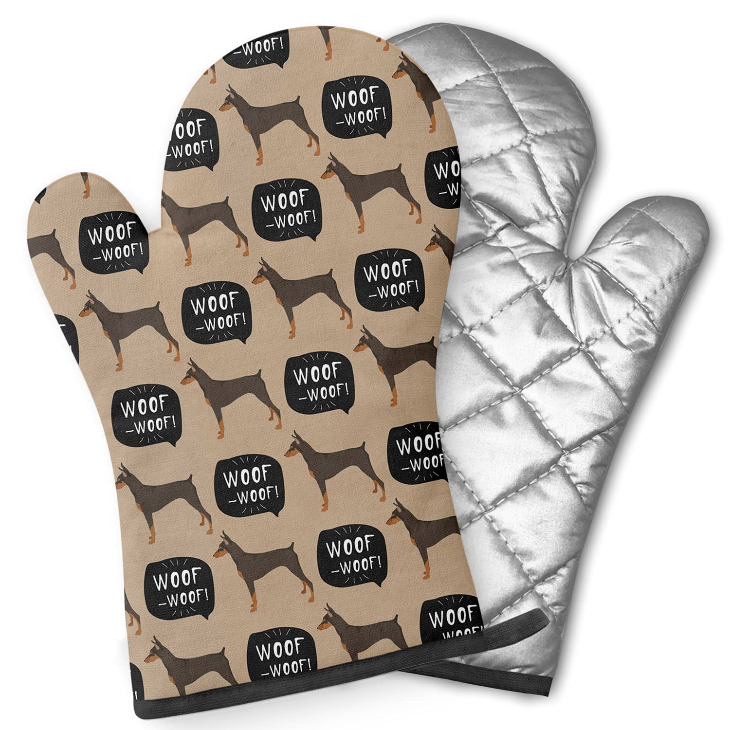 Pairs of Decorative Oven Mitts, Heat Resistant Kitchen Gloves for Cooking, Baking, Grilling ( Dog Doberman Pinscher )