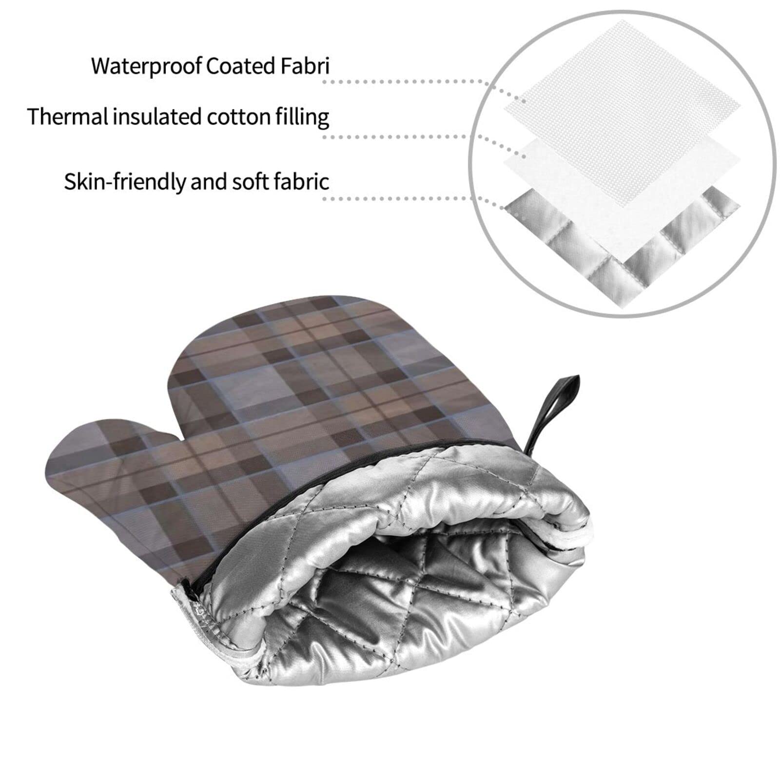 4pcs Oven Mitts and Pot Holders Set Outlander Fraser Tartan Plaid Heat Resistant Oven Gloves Non-Slip Hot Pads for BBQ Cooking Baking