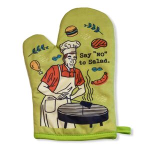 say no to salad funny back yard bar-b-que meat graphic kitchen accessories funny graphic kitchenwear funny food novelty cookware green oven mitt