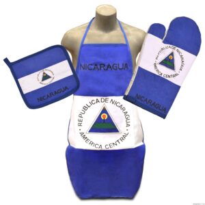 nicaragua flag kitchen & bbq set w/ apron, oven-mitt & pot-holder nicaraguan