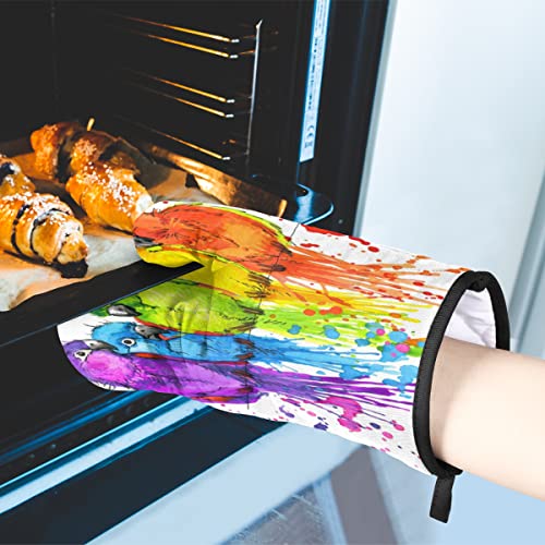 QsirBC Rainbow Color Parrots Oven Mitts Kitchen Oven Gloves for Cooking Baking Heat Resistant Lining Cotton Potholder Pot Holders Hot Pads for Chef Women Men