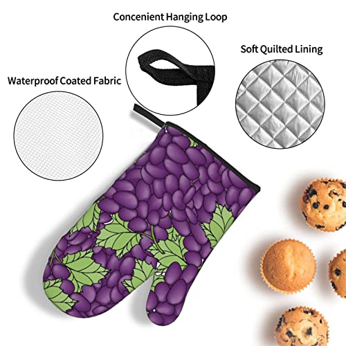 Grape Oven Mitts and Pot Holders Sets for Kitchen Heat Resistant Oven Mit Gloves Non Slip Hot Pads for Cooking Grill Purple