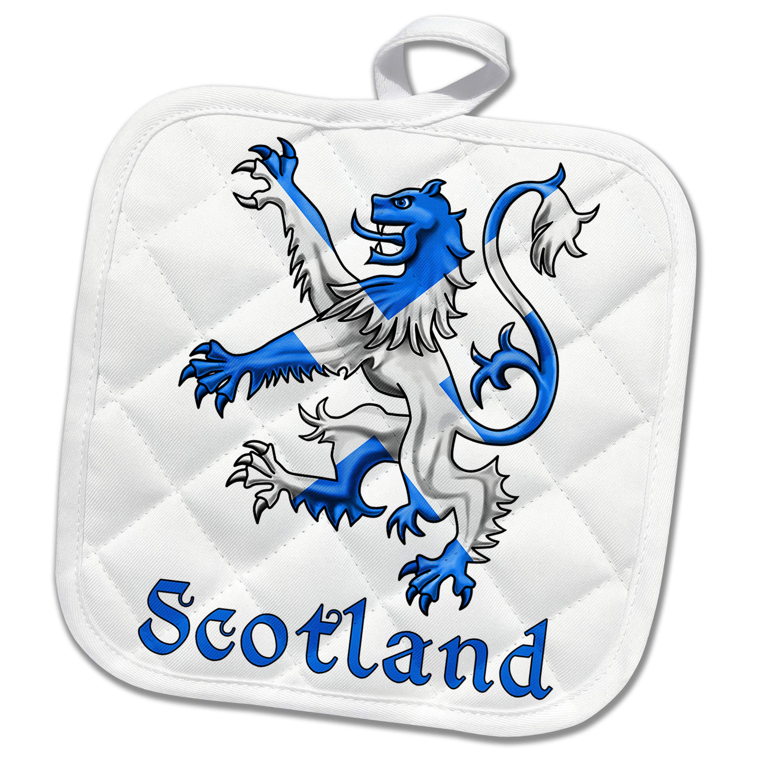 3dRose Macdonald Creative Studios Lion in The Colors of The Scotland Flag, Scottish Souvenir (phl-299290-1) Potholder, White