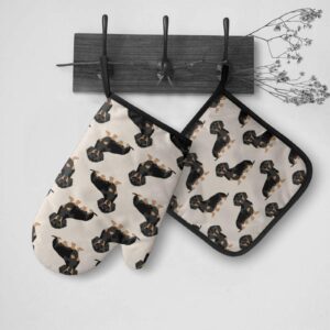 Doxie Dachshund Weiner Dog Pet Dogs Oven Mitts and Pot Holders Set Kitchen Gift Set for Kitchen Cooking Baking, BBQ