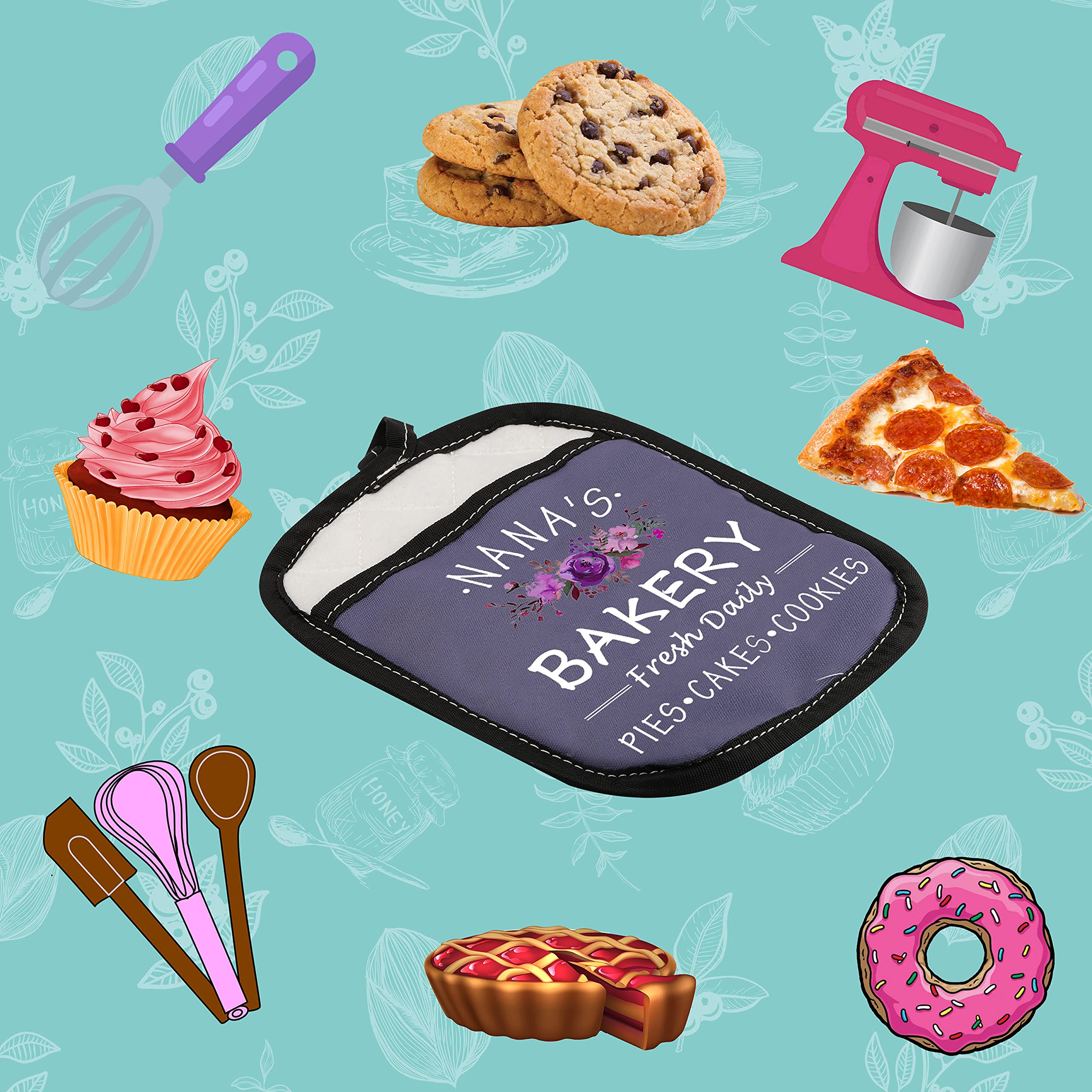 Nana Gift Nana’s Bakery Fresh Daily Pies Cakes Cookies Nana Oven Pads Pot Holder with Pocket (Nana's Bakery)