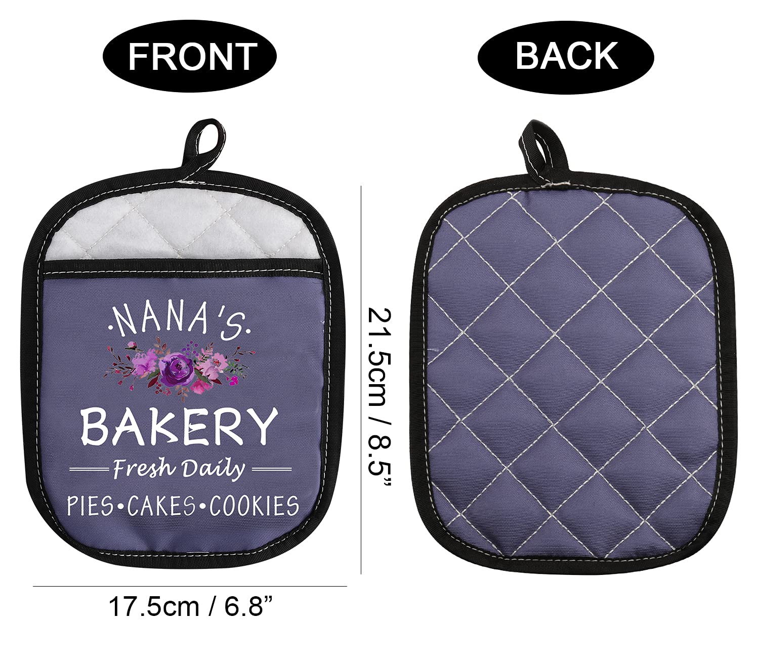 Nana Gift Nana’s Bakery Fresh Daily Pies Cakes Cookies Nana Oven Pads Pot Holder with Pocket (Nana's Bakery)